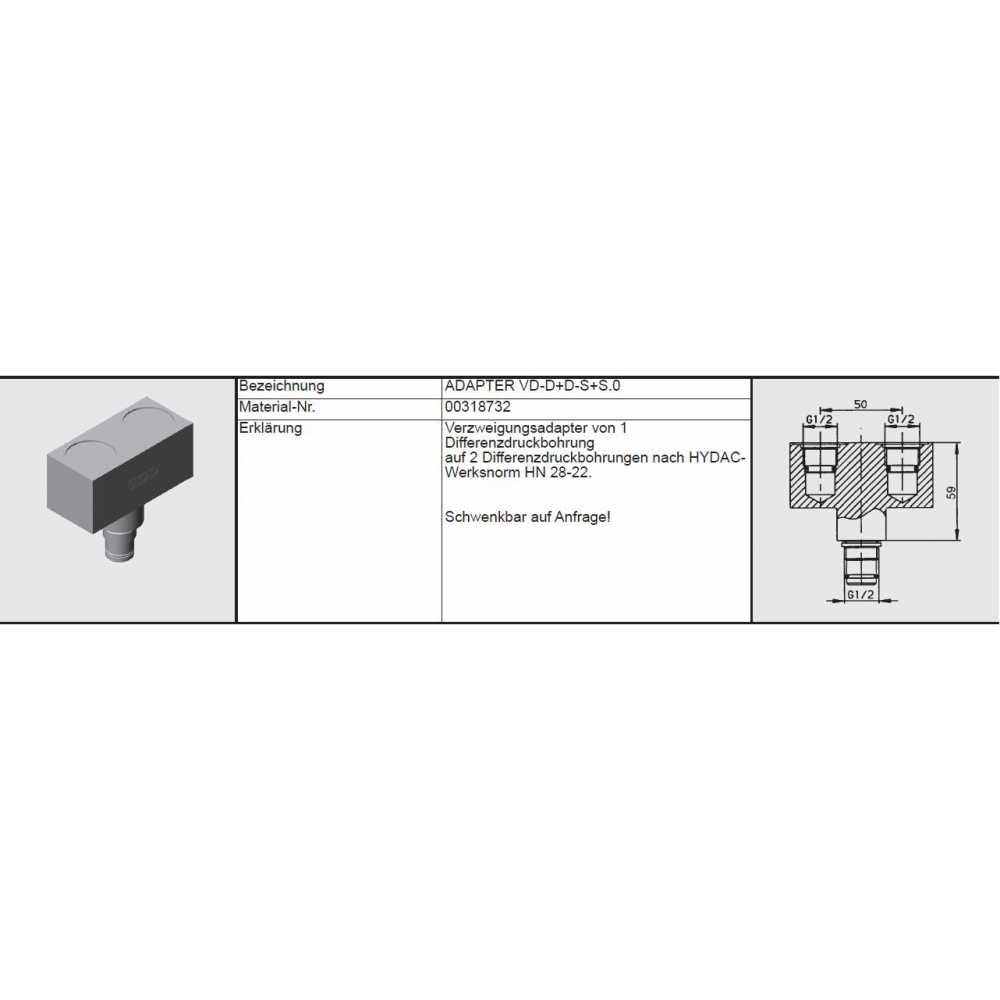 HYDAC ADAPTOR VD-D+D-S+S.0 Indicator-adapter